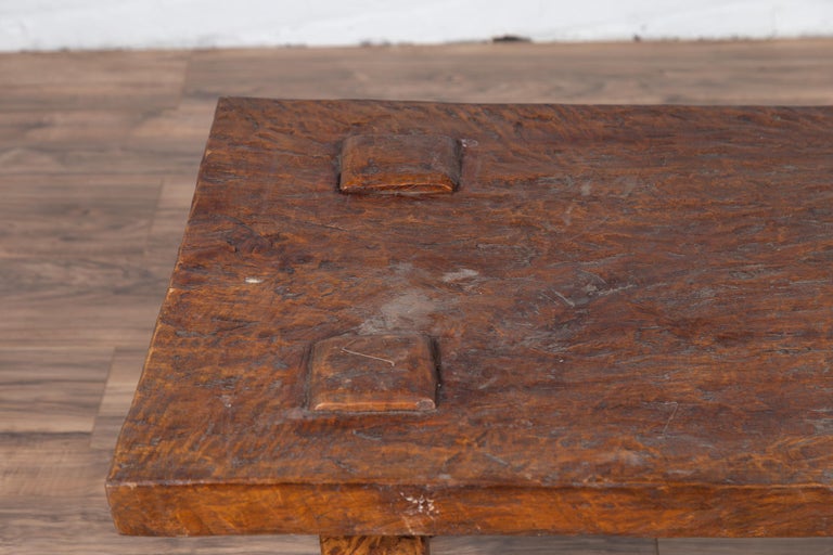 Vintage Indonesian Rustic Wooden Coffee Table with Square Legs and ...