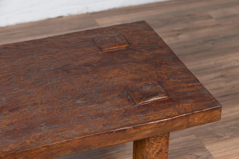 Vintage Indonesian Rustic Wooden Coffee Table with Square Legs and ...