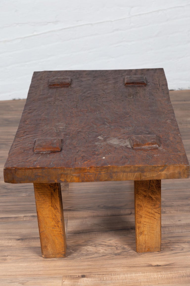Vintage Indonesian Rustic Wooden Coffee Table with Square Legs and ...
