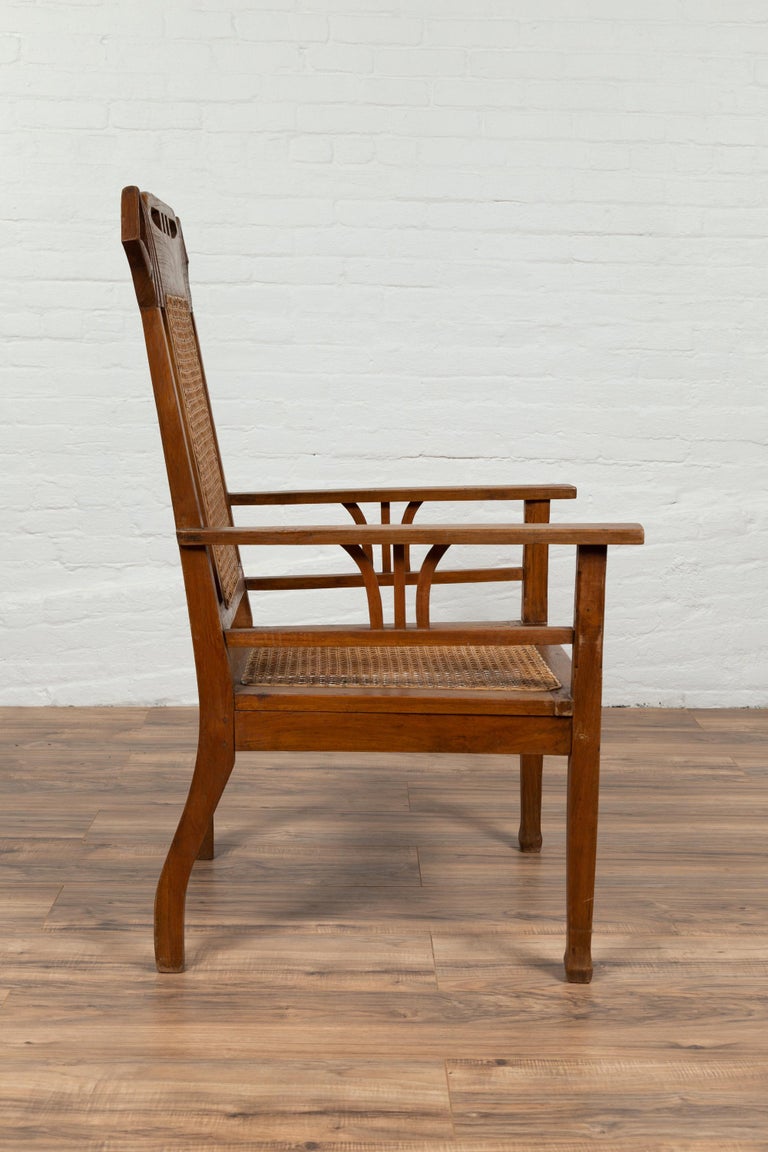 Vintage Indonesian Teak Wood Dutch Colonial Armchair with Rattan Seat ...