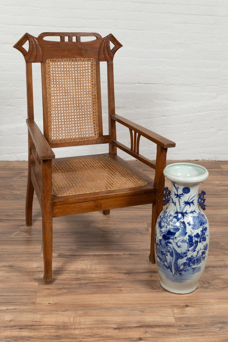 Vintage Indonesian Teak Wood Dutch Colonial Armchair with Rattan Seat ...