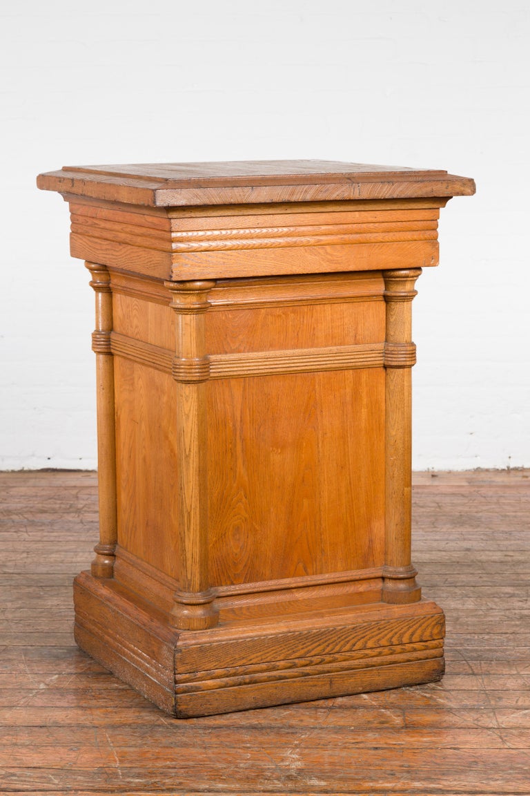 Vintage Indonesian Wooden Pedestal with Doric Semi-Columns and Natural ...