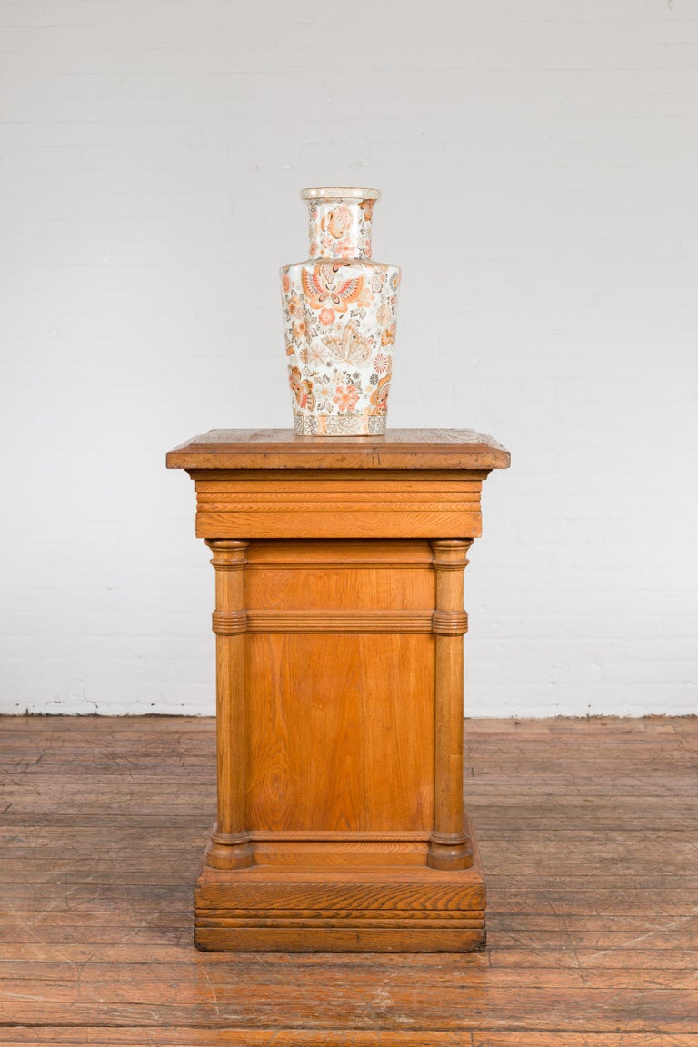Vintage Indonesian Wooden Pedestal with Doric Semi-Columns and Natural ...