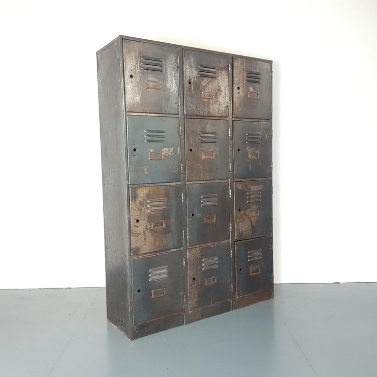 Vintage Industrial 12 Compartment Stripped Steel School Locker For Sale ...