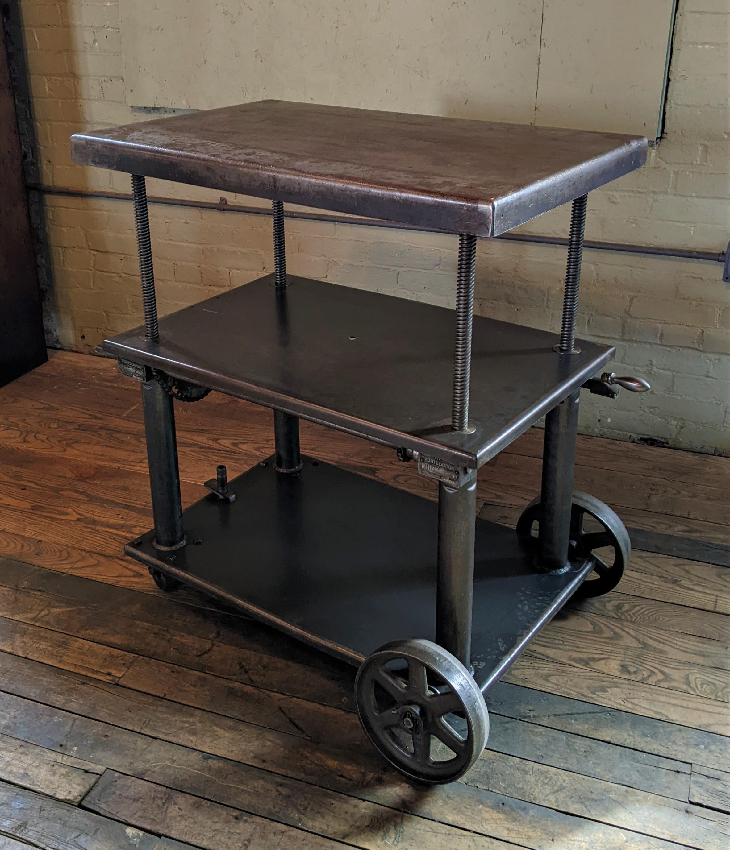 Vintage Industrial Adjustable Metal Die Lift Cart / Table For Sale at ...