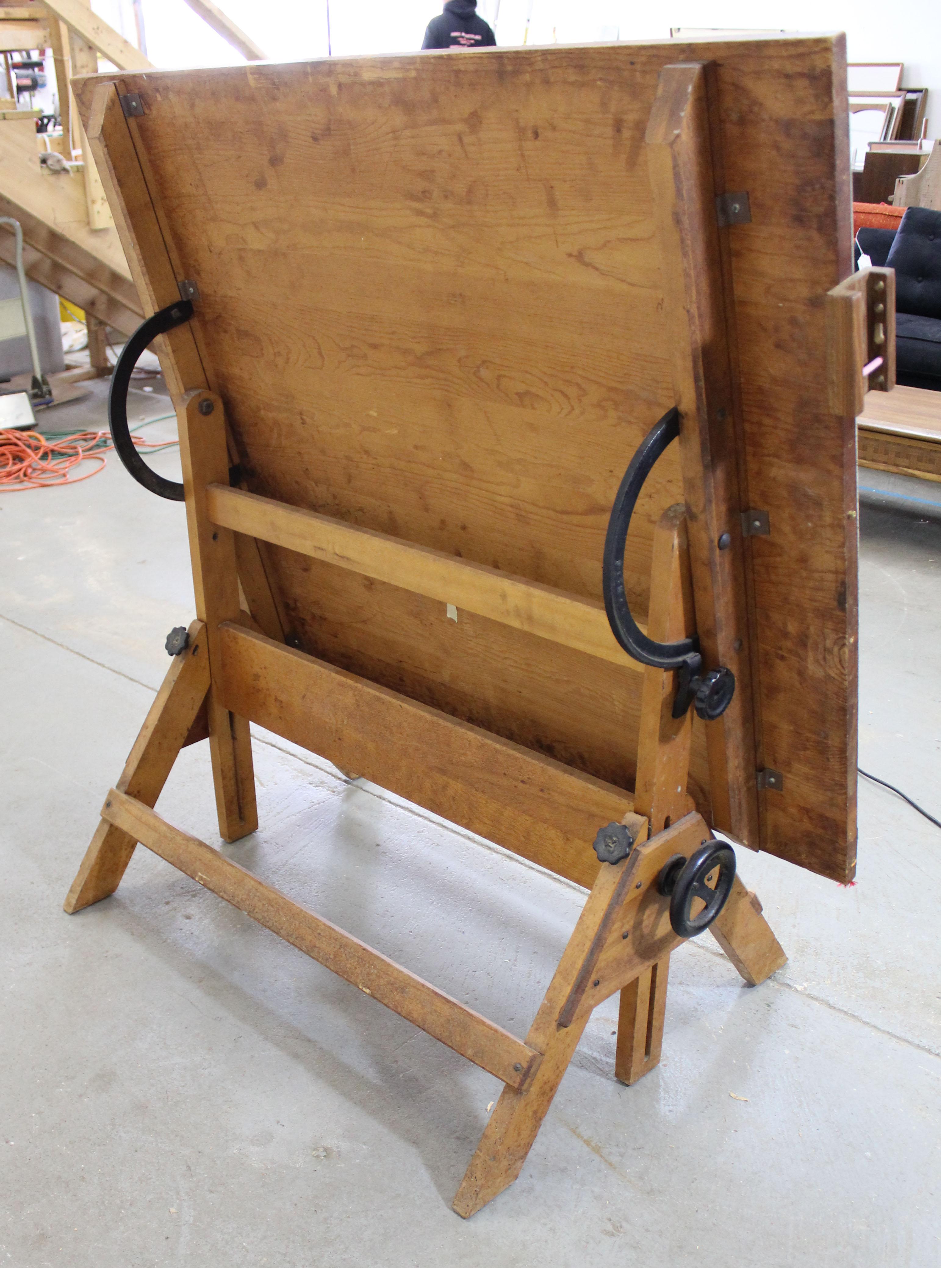 Vintage Industrial Adjustable Wood Drafting Table at 1stDibs