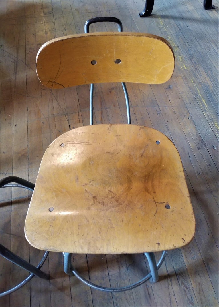 Vintage Industrial Adjustable Work Stools at 1stDibs