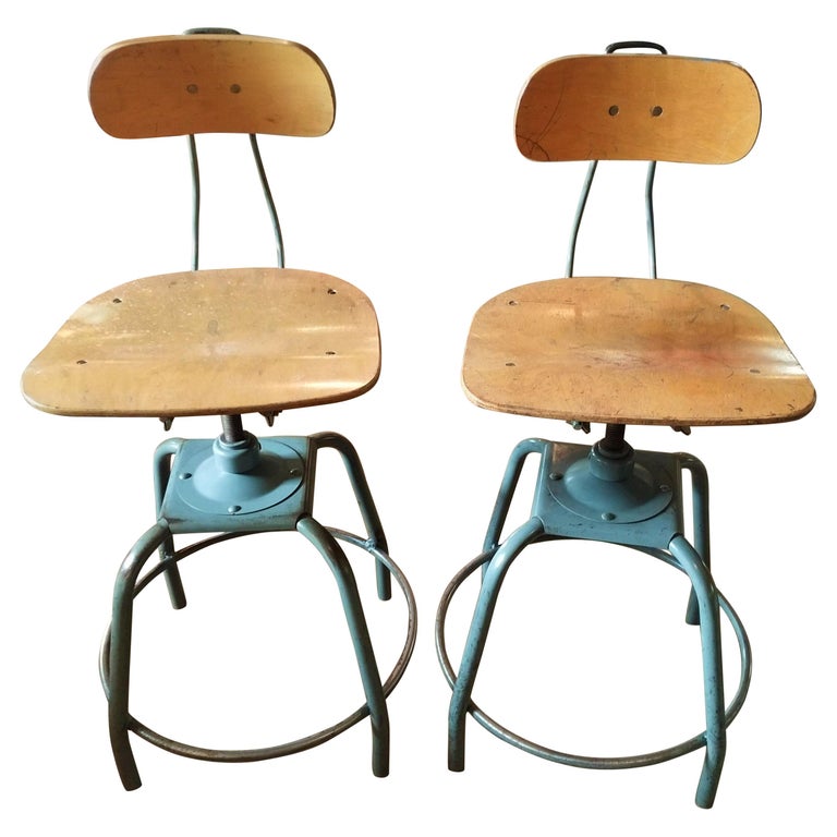 Vintage Industrial Adjustable Work Stools at 1stDibs