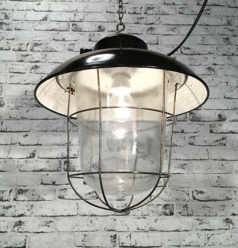 Vintage Industrial Black Enamel Factory Hanging Lamp, 1960s at 1stDibs