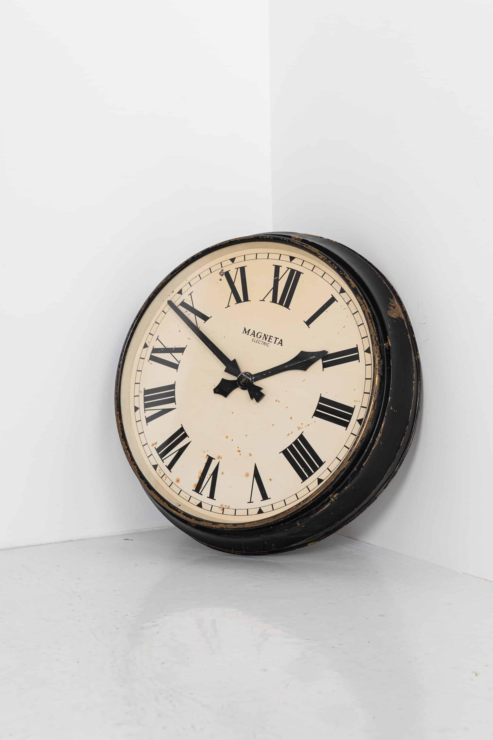 Vintage Industrial Black Metal Magneta Factory Railway Wall Clock ...