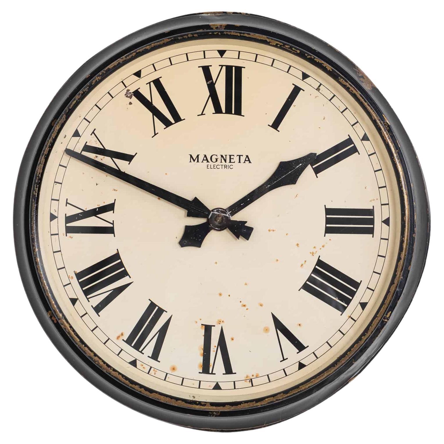 Vintage Industrial Black Metal Magneta Factory Railway Wall Clock ...