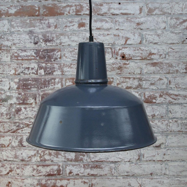 Vintage Industrial Blue Enamel Pendant Light For Sale at 1stDibs