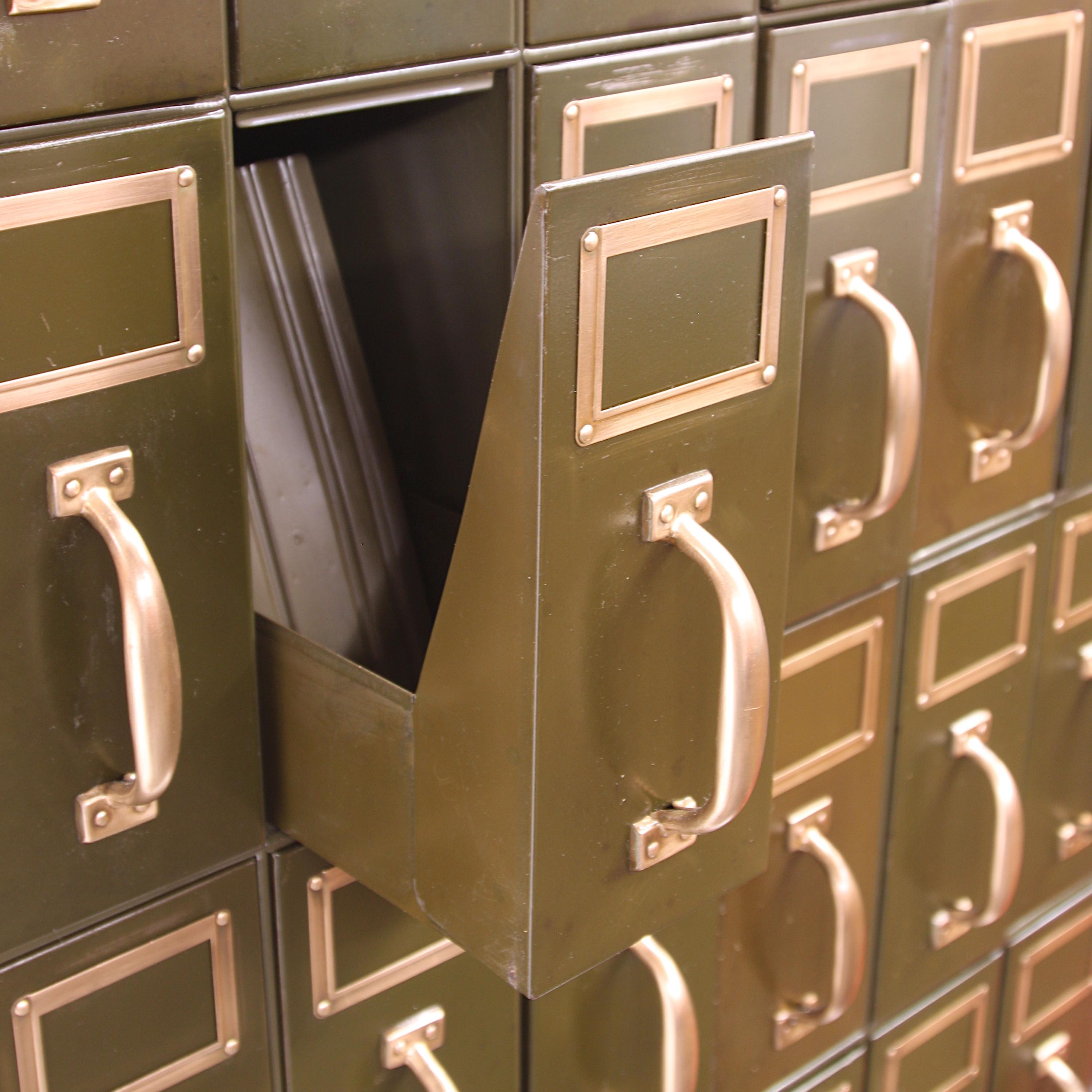 Vintage Industrial Brass and Steel Court House File Cabinet Wall-Unit ...