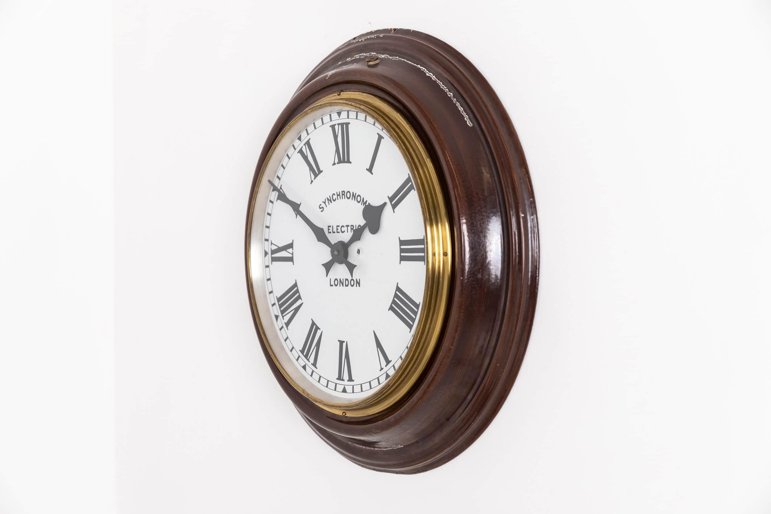 Vintage Industrial Brown Enamel Synchronome Factory Wall Clock, c.1930 ...