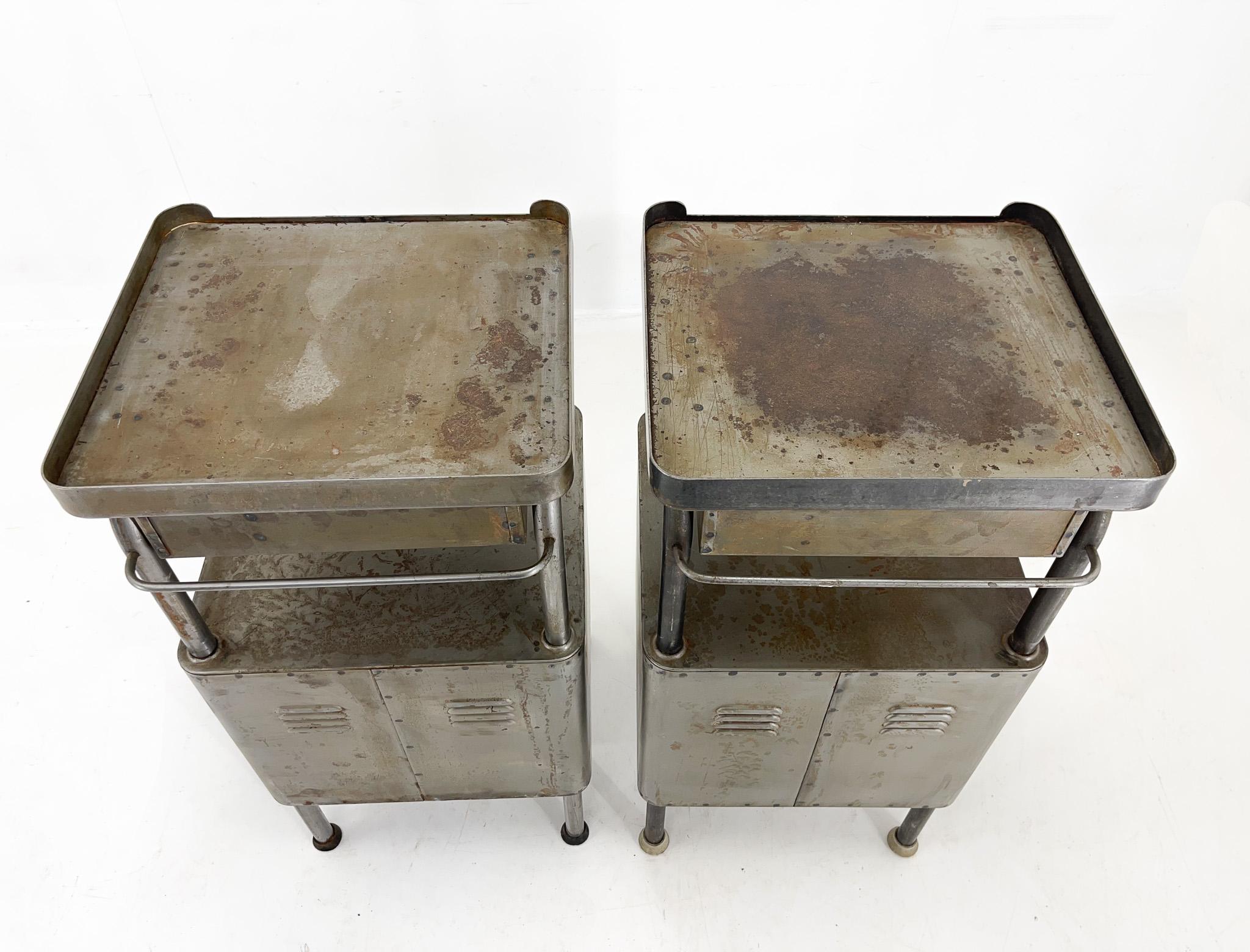 Vintage Industrial Brushed Steel Nightstands, 1920s For Sale at 1stDibs