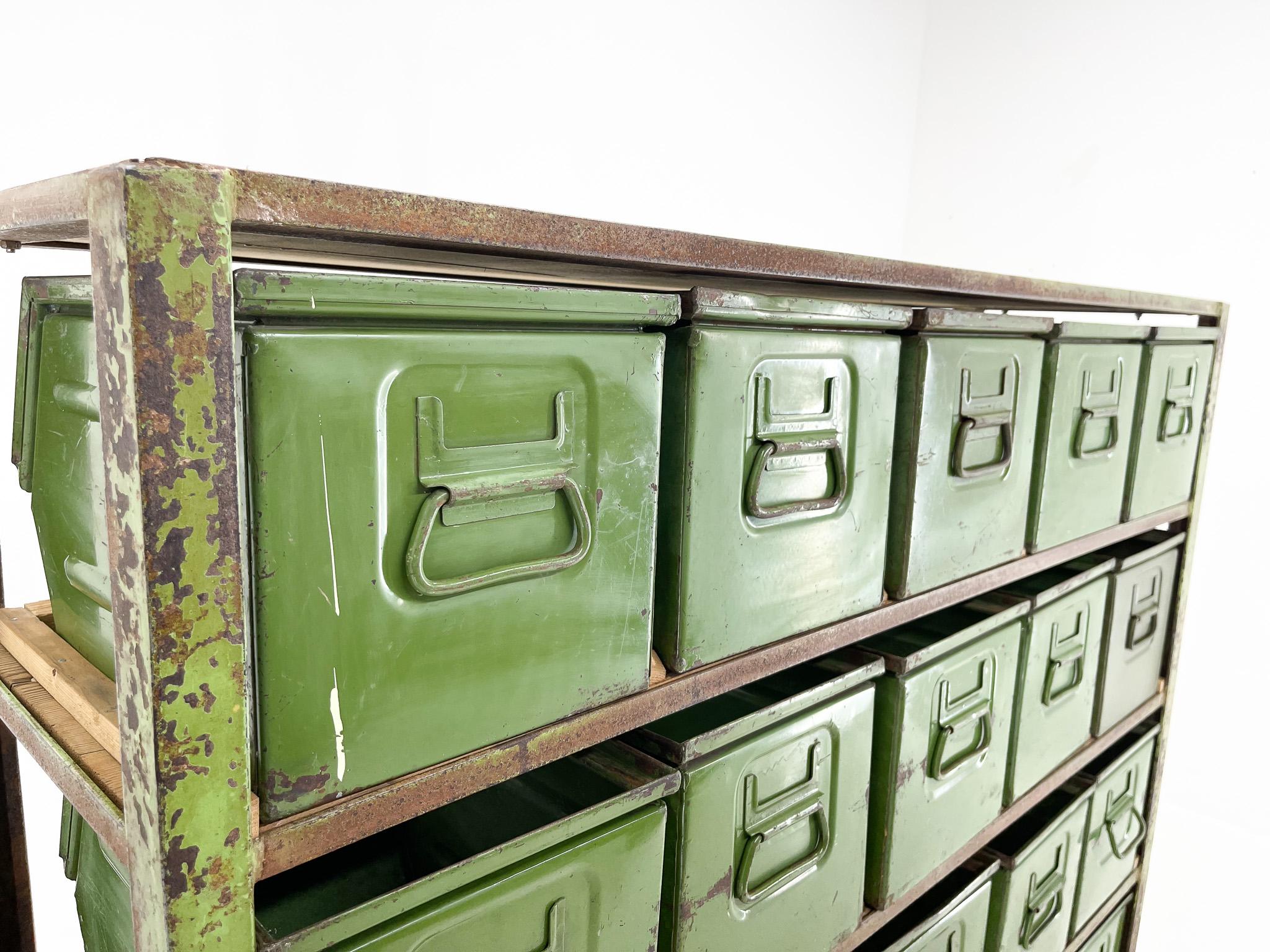 Vintage Industrial Cabinet, 20 Iron Drawers, Wooden Top, 1950s at ...