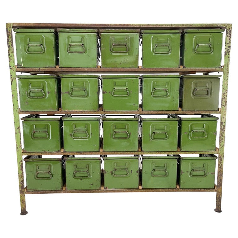Vintage Industrial Cabinet, 20 Iron Drawers, Wooden Top, 1950s For Sale ...