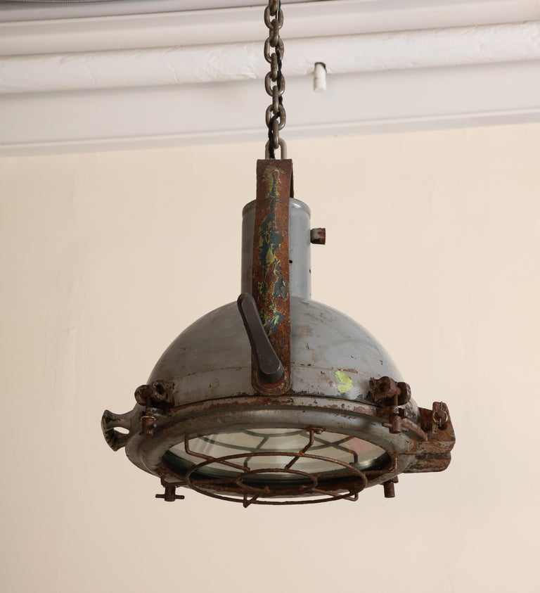 Vintage Industrial Cast Iron Cage Pendant Light, c. 1950 For Sale at ...