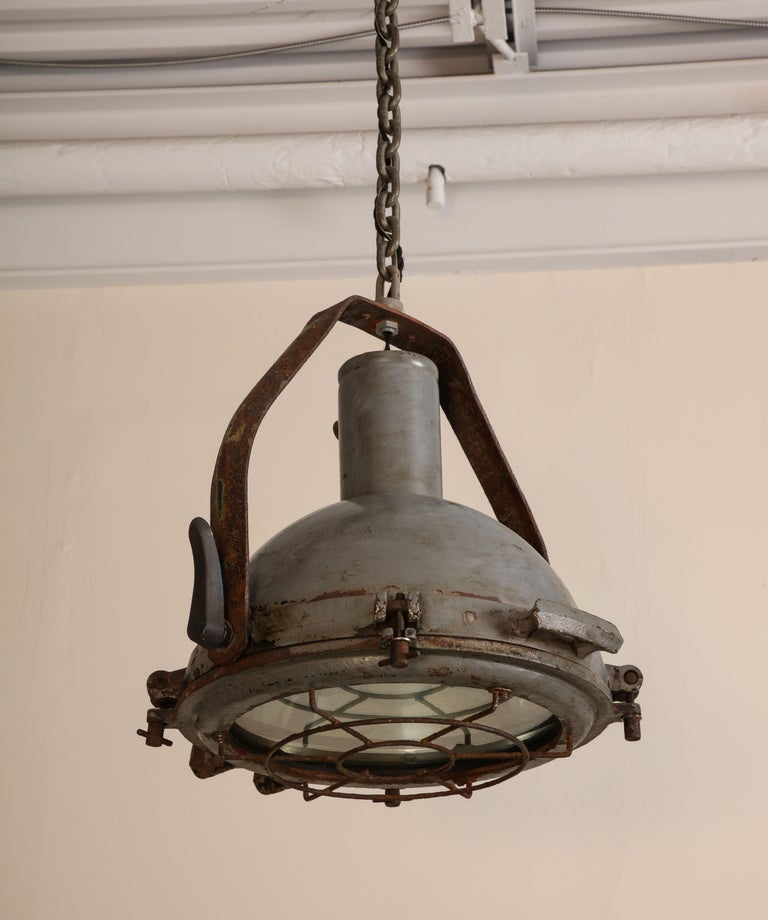 Vintage Industrial Cast Iron Cage Pendant Light, c. 1950 For Sale at ...