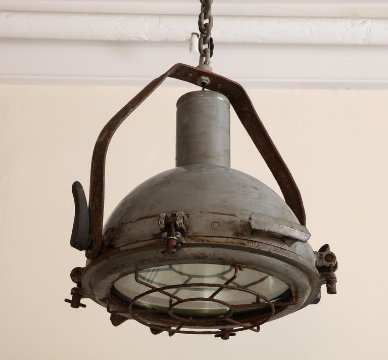 Vintage Industrial Cast Iron Cage Pendant Light, c. 1950 For Sale at ...