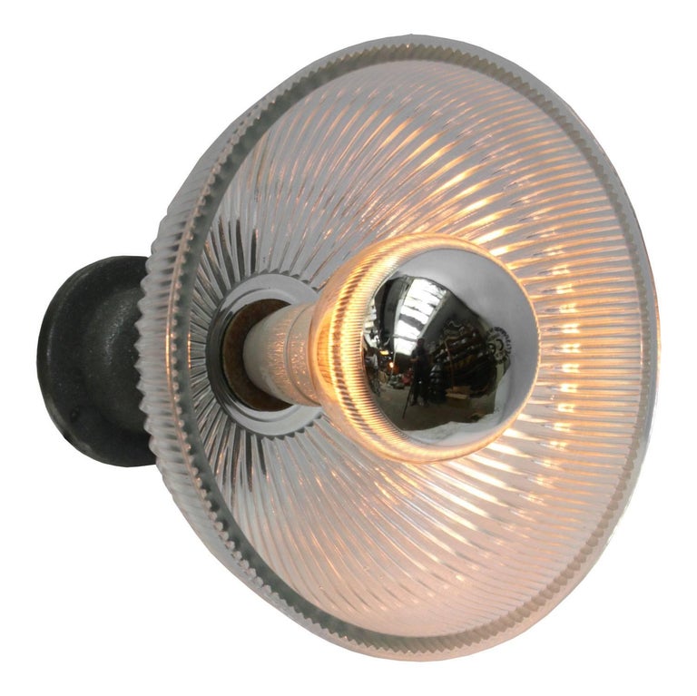 Vintage Industrial Clear Holophane Glass Cast Iron Wall Scones Lamps ...