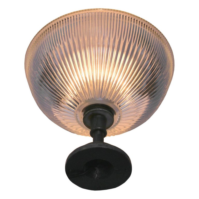 Vintage Industrial Clear Holophane Glass Cast Iron Wall Scones Lamps ...