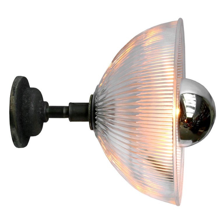 Vintage Industrial Clear Holophane Glass Cast Iron Wall Scones Lamps ...