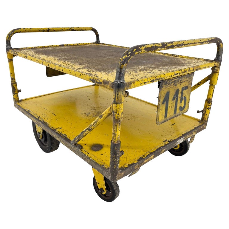 Vintage Industrial Coffee or Side Table on Wheels / Industrial Cart at ...