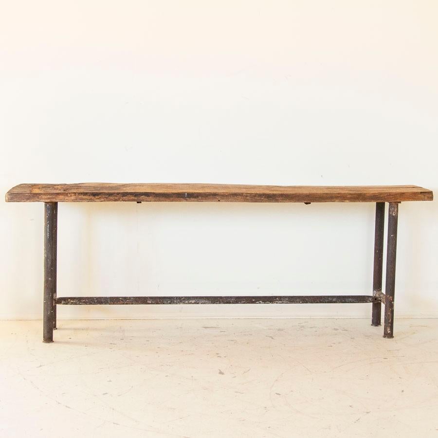 Vintage Industrial Console Table with Iron Base and Rustic Slab Wood ...