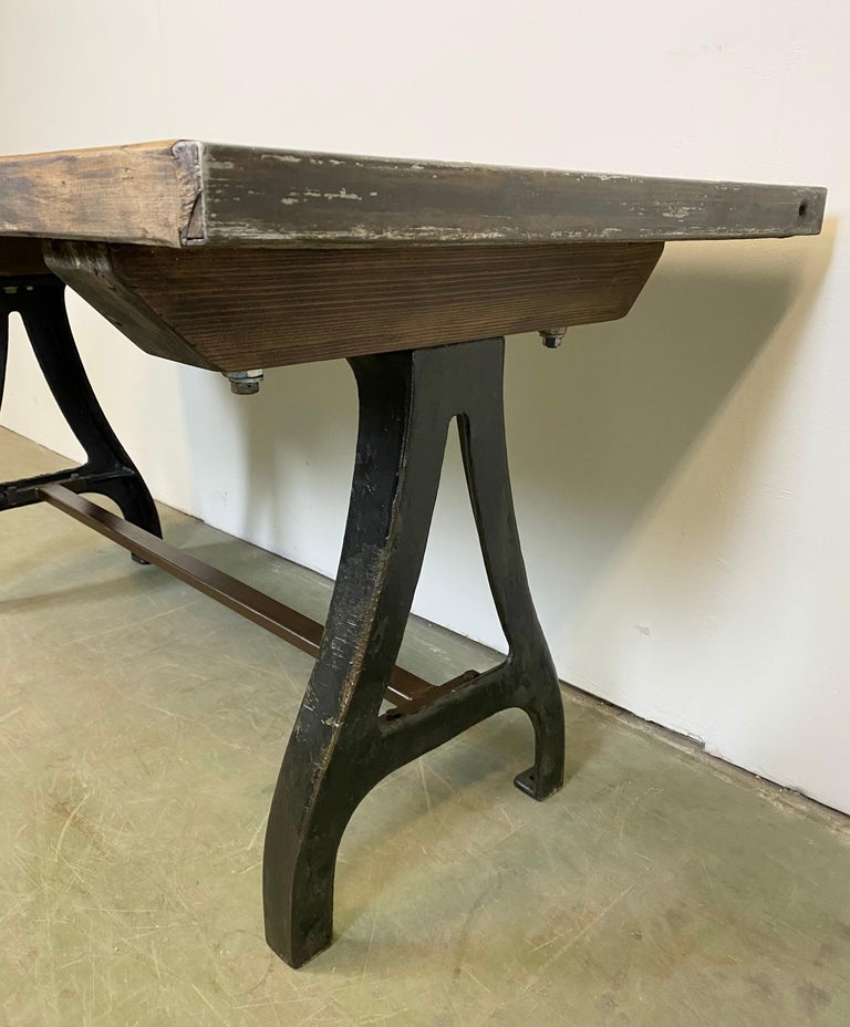 Vintage Industrial Dining Table with Cast Iron Legs For Sale at 1stDibs