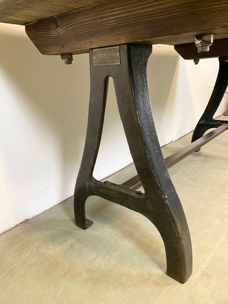 Vintage Industrial Dining Table with Cast Iron Legs For Sale at 1stDibs
