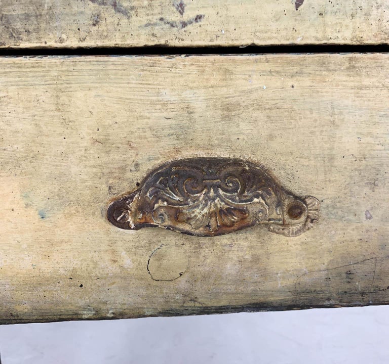 Vintage Industrial Engineer's Workbench Side Table on Cast Iron Ends at ...