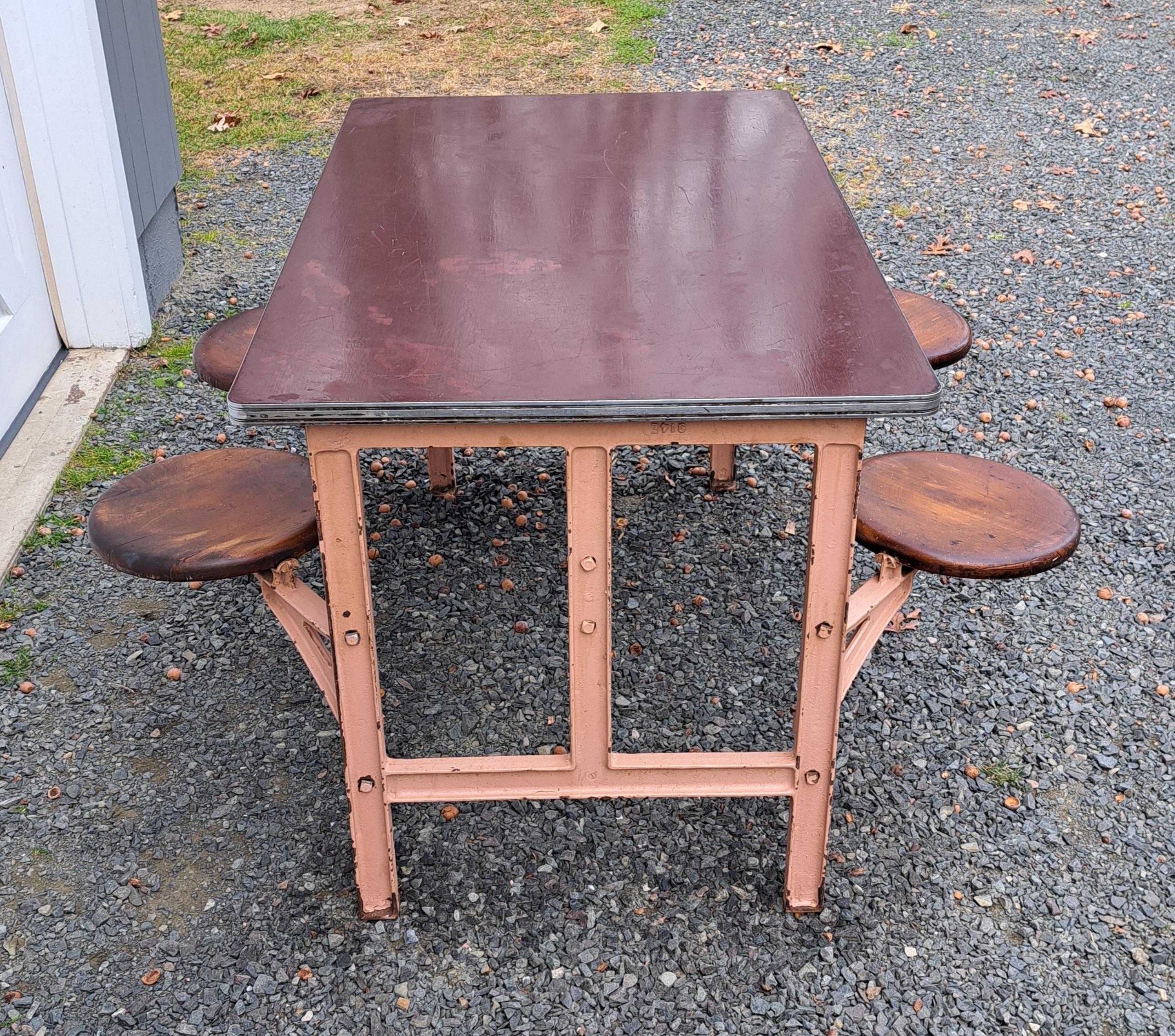 Vintage Industrial Factory Cafeteria Dining Set with Swing Out Seats ...