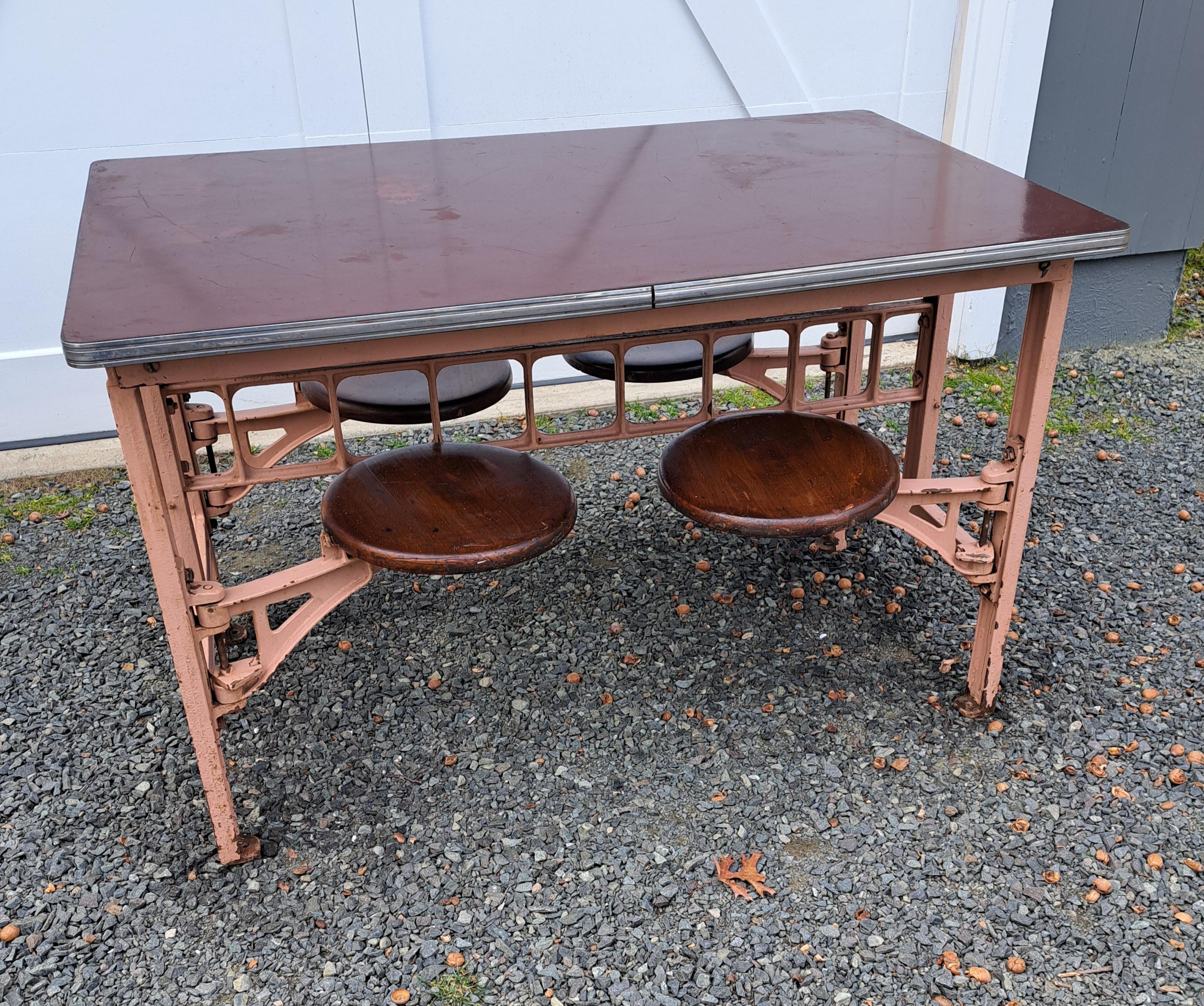 Vintage Industrial Factory Cafeteria Dining Set with Swing Out Seats ...