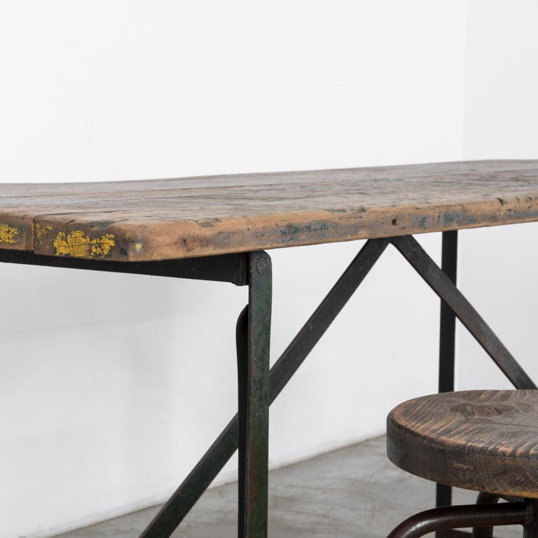 Vintage Industrial Factory Table and Stools, Set of Seven at 1stDibs