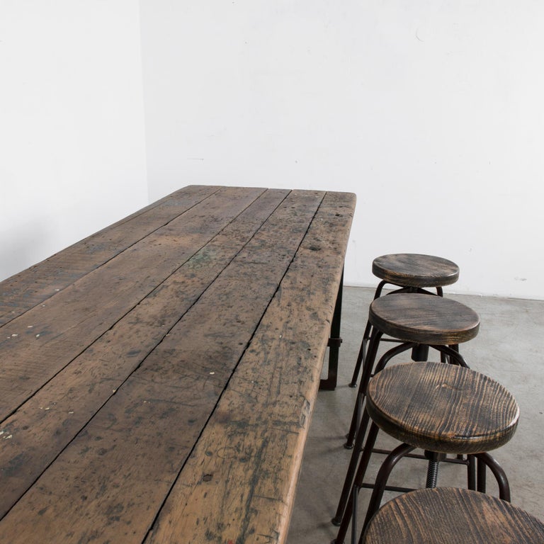 Vintage Industrial Factory Table and Stools, Set of Seven at 1stDibs