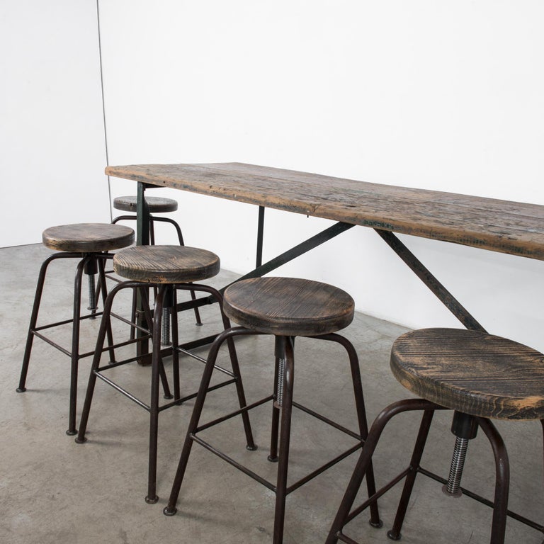 Vintage Industrial Factory Table and Stools, Set of Seven at 1stDibs