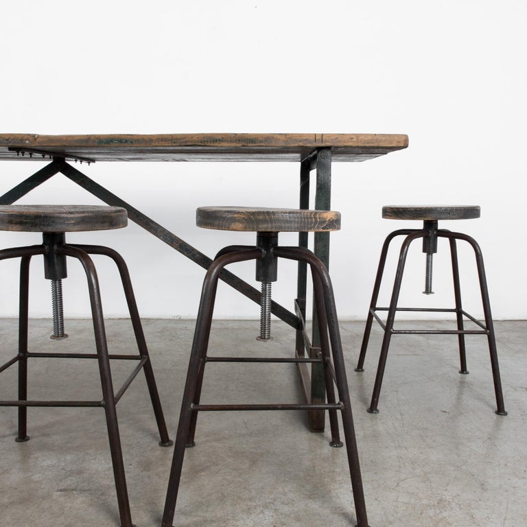 Vintage Industrial Factory Table and Stools, Set of Seven at 1stDibs