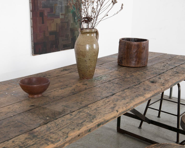Vintage Industrial Factory Table and Stools, Set of Seven at 1stDibs