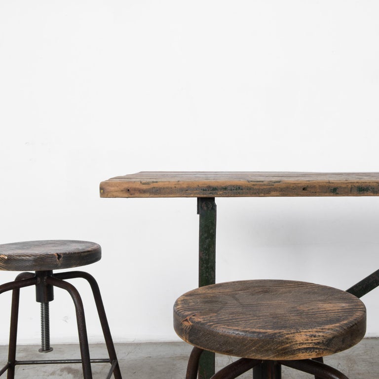 Vintage Industrial Factory Table and Stools, Set of Seven at 1stDibs