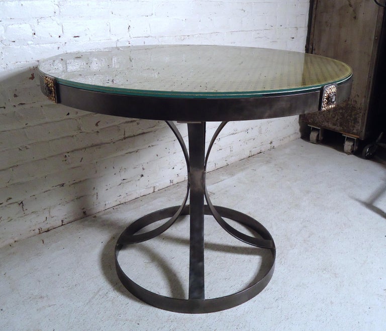 Vintage Industrial Glass Top Table For Sale at 1stDibs