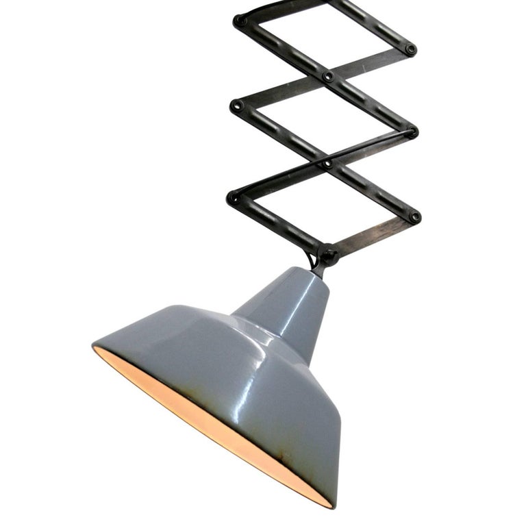 Vintage Industrial Gray Enamel Scissor Pendant Lights For Sale at 1stDibs