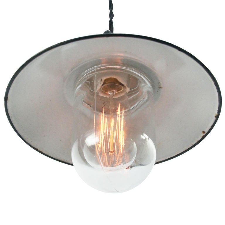Vintage Industrial Green Enamel Porcelain Clear Glass Pendant Light For