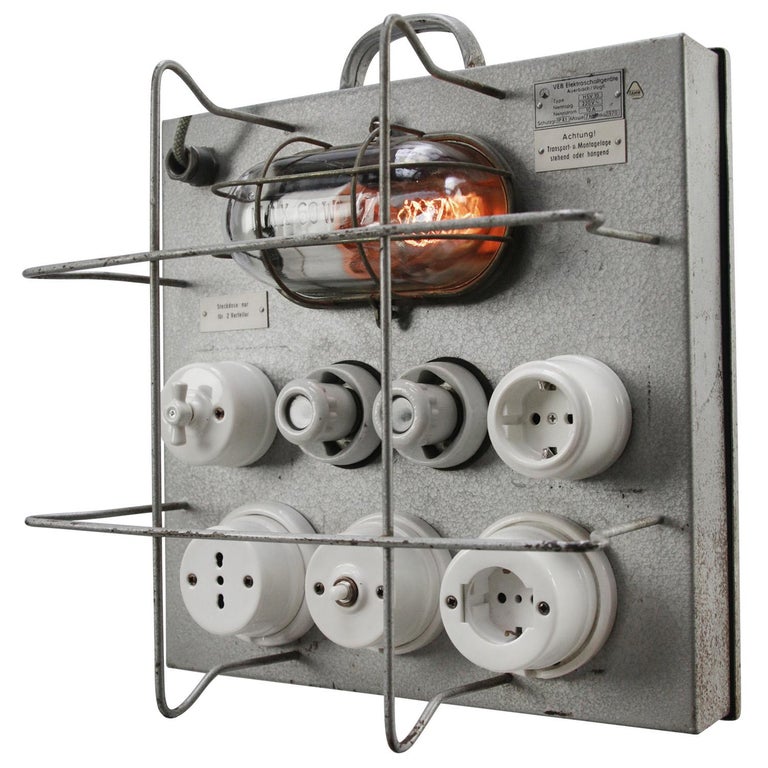 Vintage industrial grey metal control panel For Sale at 1stDibs