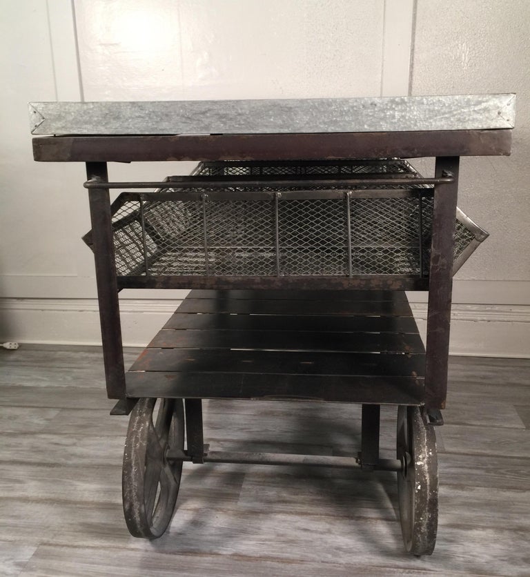 Vintage Industrial Iron Cart with Wire Storage Baskets and Shelves ...