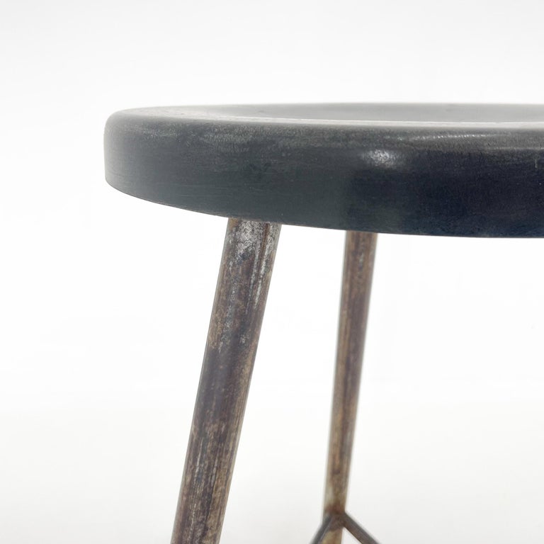 Vintage Industrial Iron Tripod Stool with Original Plastic Seat, 1950s ...