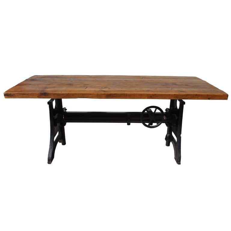 Vintage Industrial Iron Wood Adjustable Height Desk Table at 1stDibs ...