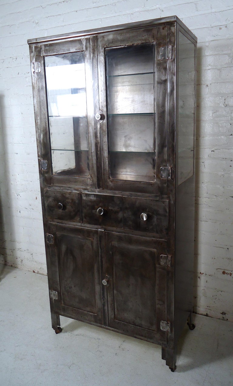 Vintage Industrial Metal Display Cabinet For Sale at 1stDibs