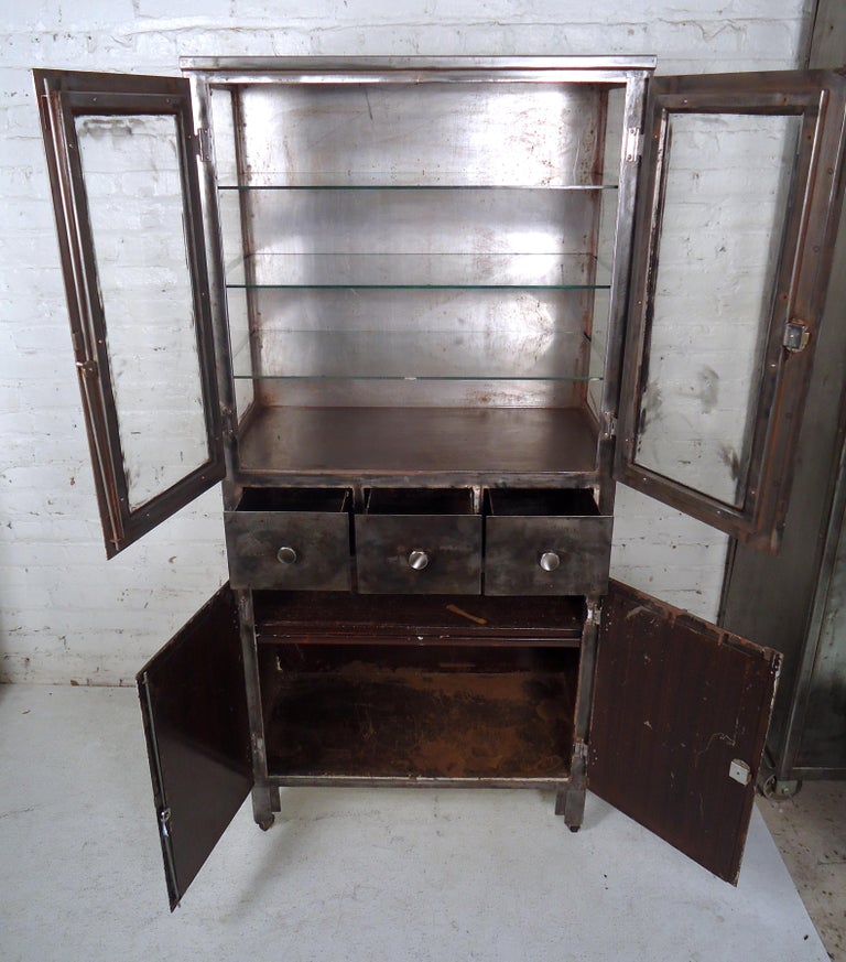 Vintage Industrial Metal Display Cabinet For Sale at 1stDibs