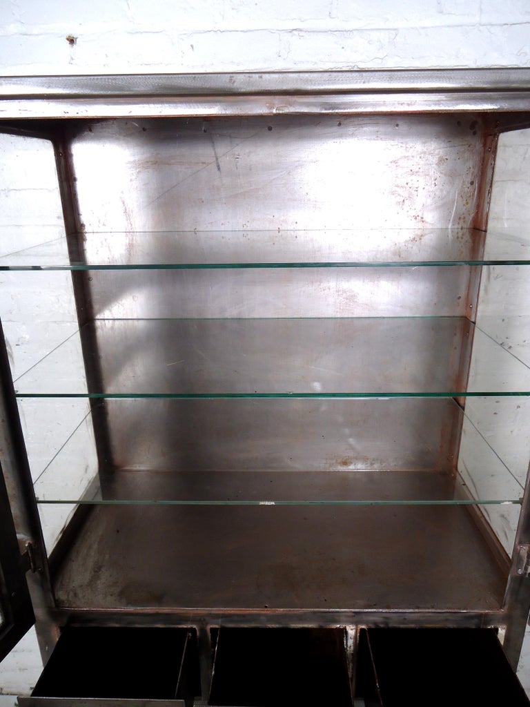 Vintage Industrial Metal Display Cabinet For Sale at 1stDibs